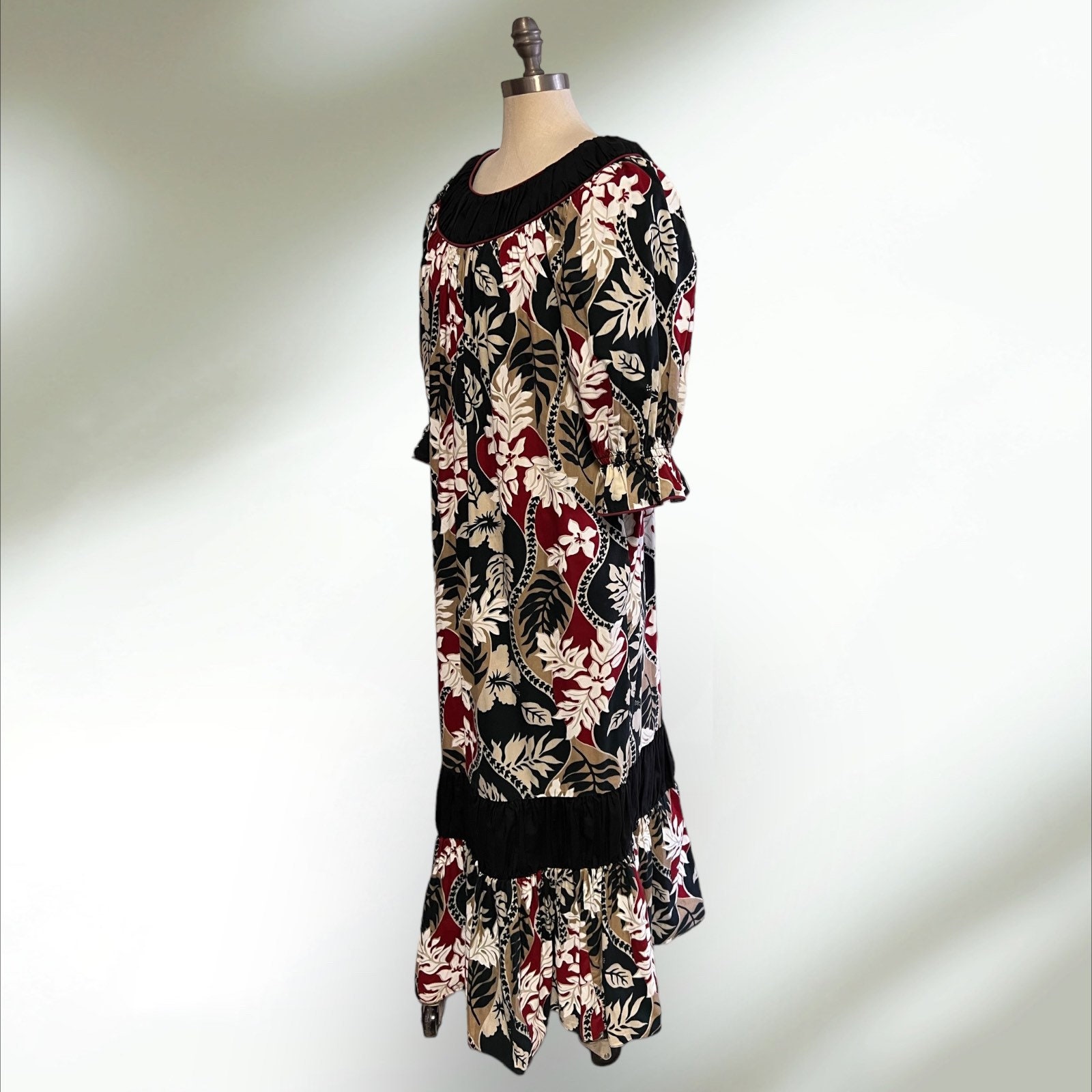 Hawaiian Muumuu Dress Tropical Print Maxi Cotton Hibiscus Monstera ...