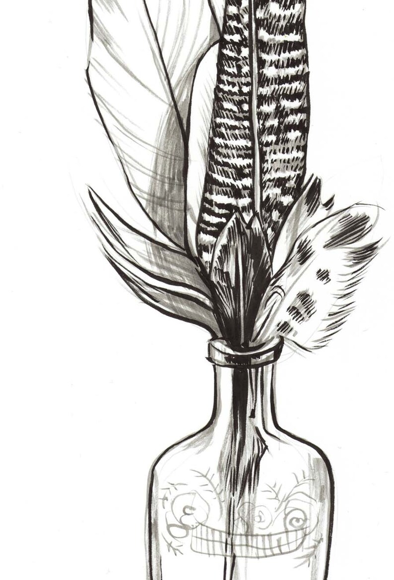 Feather Ink Drawing Art Print Nature Print Feathers Home - Etsy