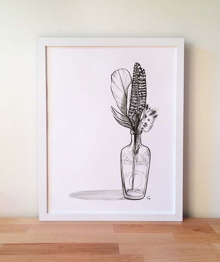 Feather Ink Drawing Art Print Nature Print Feathers Home - Etsy