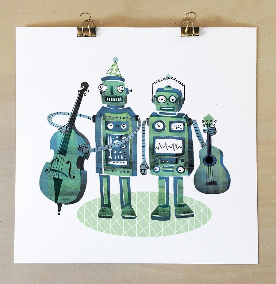 Robot Band Art Print Nursery Room Art Kids Room Robot Art - Etsy