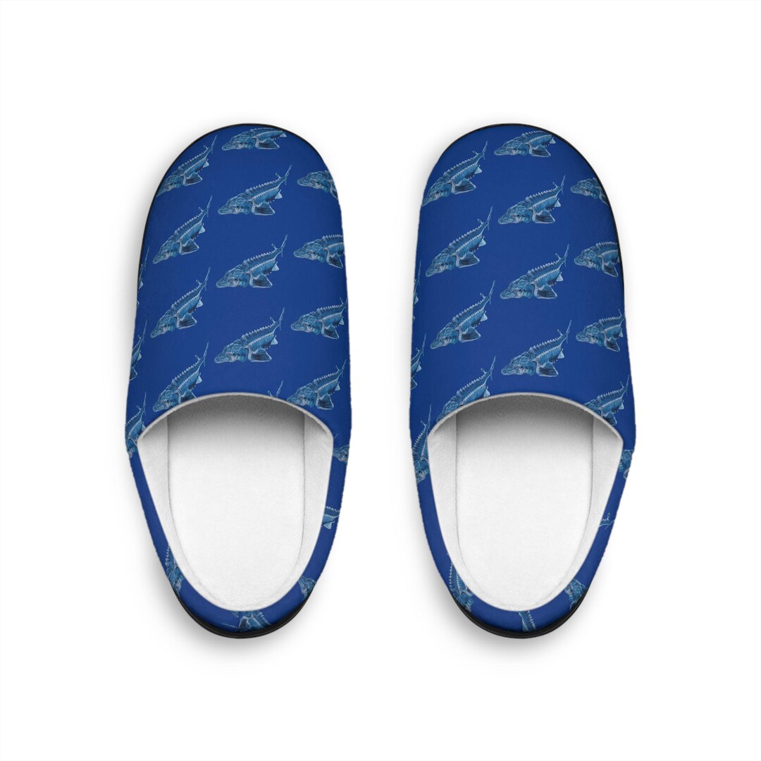Blue Sturgeon Fish Pattern Men's Indoor Slippers, Cozy House Shoes ...