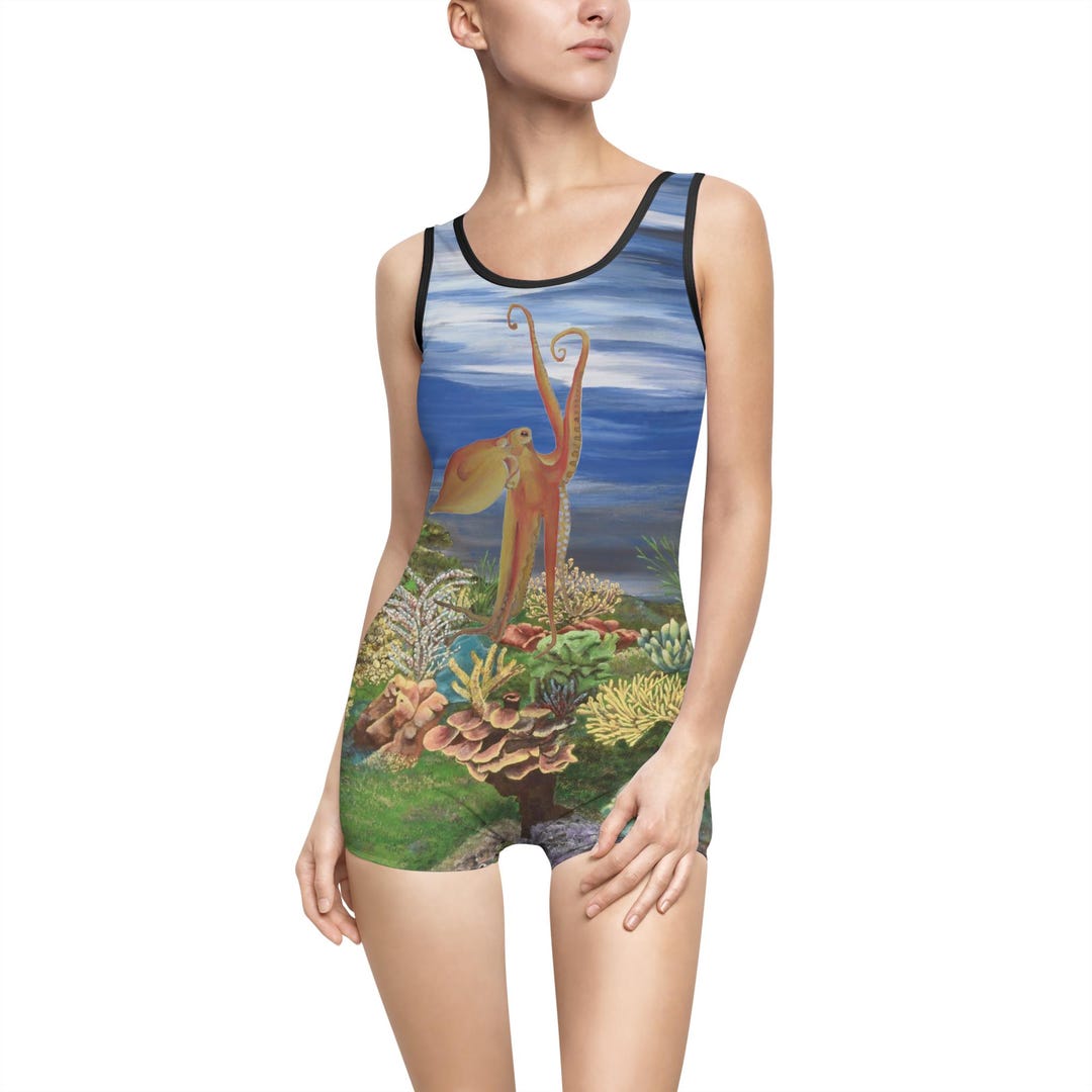 Swimsuit, Vintage Women's Swimwear, Hand Painted Coral Reef Octopus ...