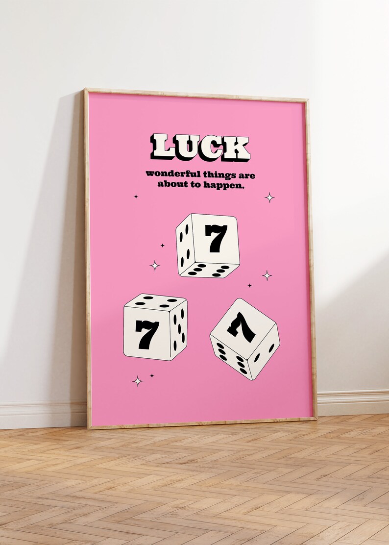 777 Angel Number Luck | Trendy Dorm Poster | Pink Dice Spiritual Cute ...