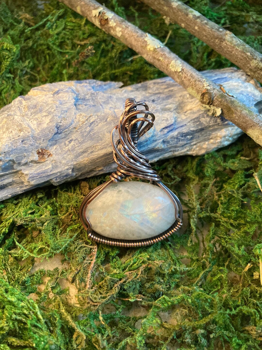 Veil of Dawn – Rainbow Moonstone Metaphor Pendant – Cracked but ...