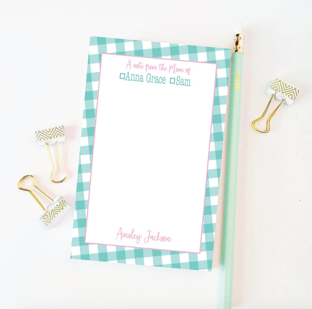 Gingham Notepad, Mom Notepad, Personalized Notepad, Gingham Stationery ...