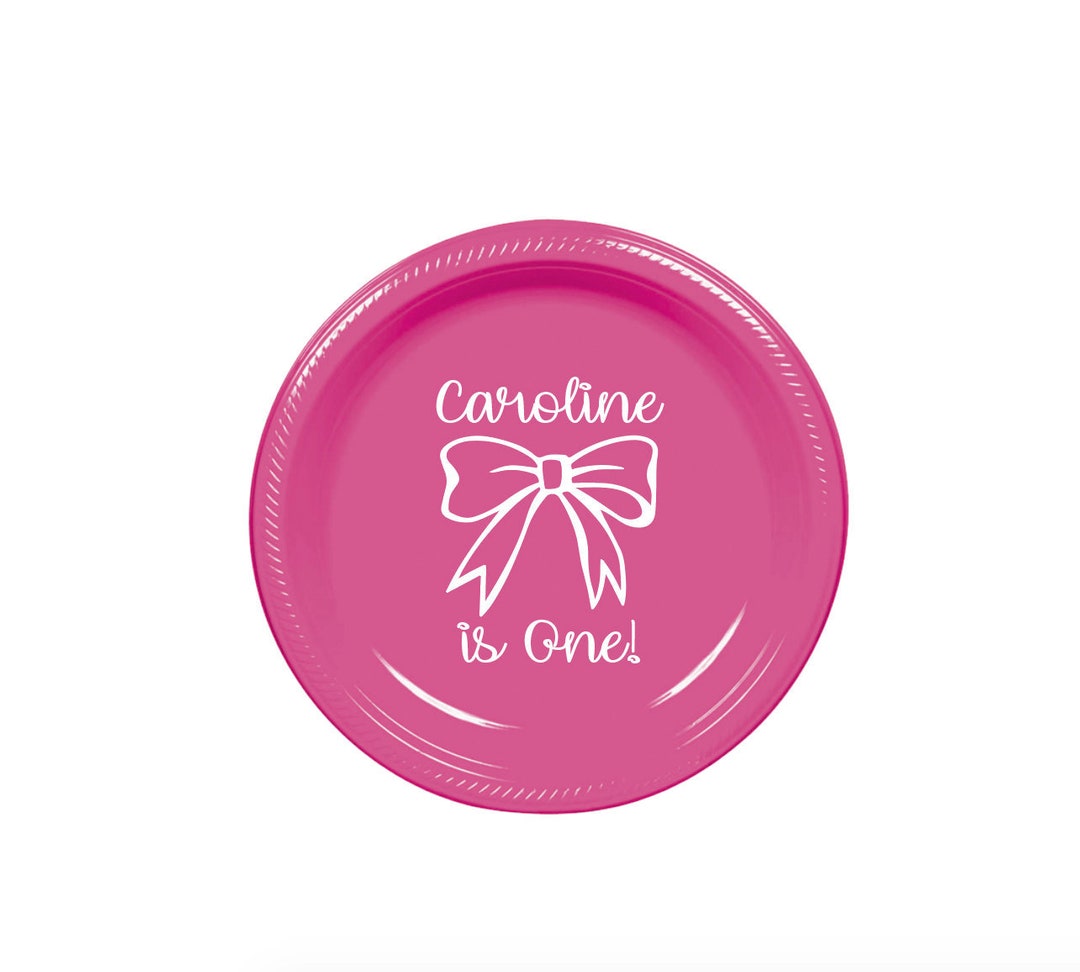 Bow Birthday Plates, Bow Birthday Decor, First Birthday Plates, First ...