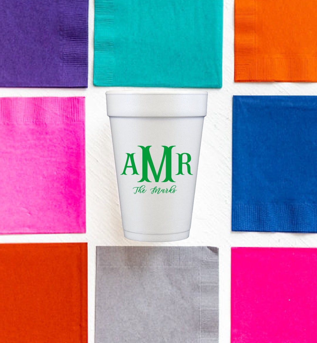 Monogrammed Foam Cups, Fishtail Monogram Cups, Personalized Foam Cups ...