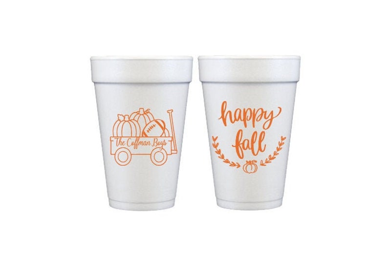 Happy fall cups Happy fall foam cups Pumpkin party cups | Etsy