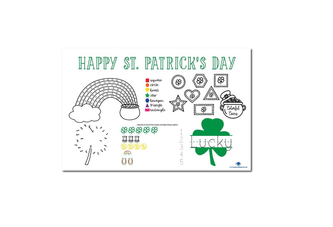 St Patricks Day Activity Placemat, Activity Placemat, Placemat for Kids ...