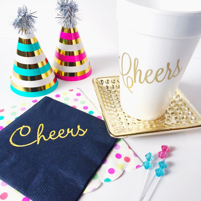 Cheers Napkins Foil Stamped Napkins Gold Napkins Colorful - Etsy