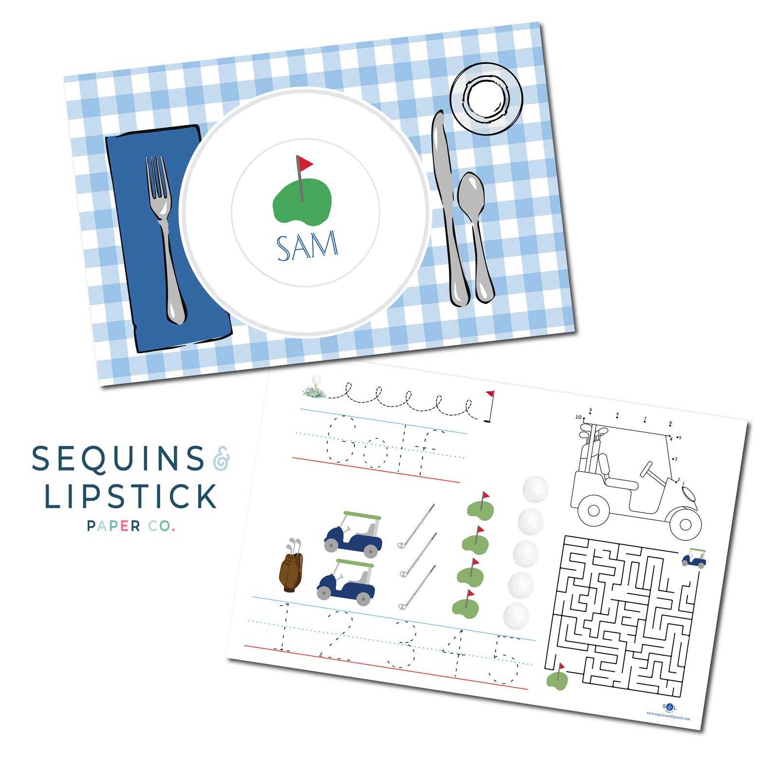 Personalized Placemat for Kids, Golf Placemat, Kids Placemat, Laminated ...