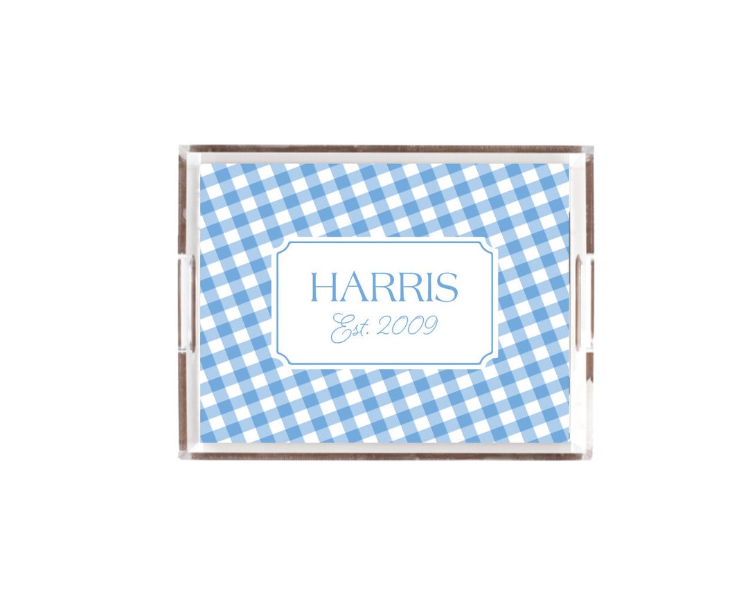 Personalized Tray, Acrylic Tray, Blue Gingham Tray, Housewarming Gift ...