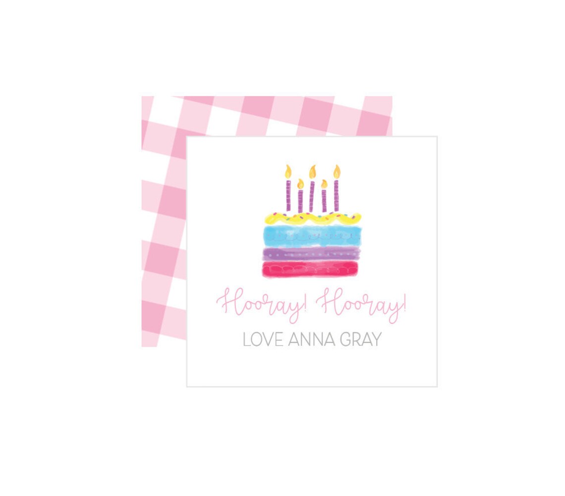 Gingham Gift Tags, Personalized Enclosure Cards, Pink Gingham ...