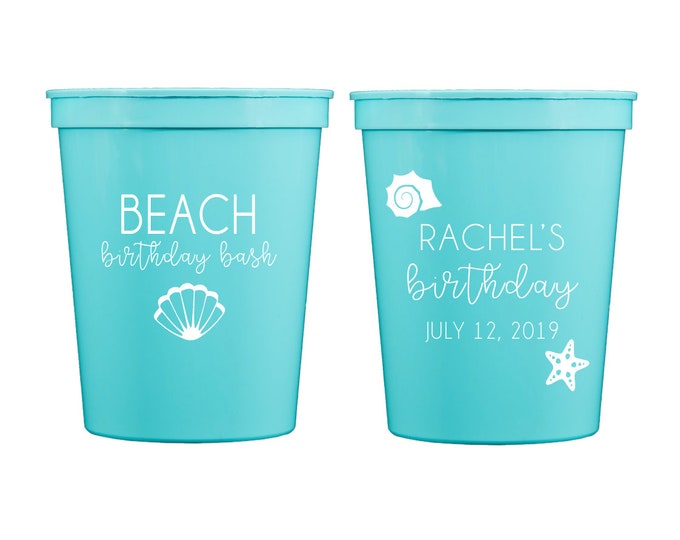 Beach Birthday Cups Beach Birthday Bash Beach Bachelorette - Etsy