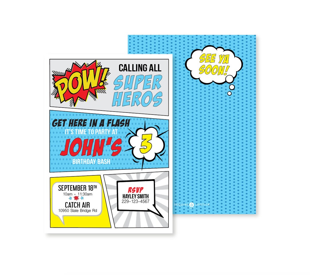 Superhero Birthday Invitation, Super Hero Invitation, Superhero ...