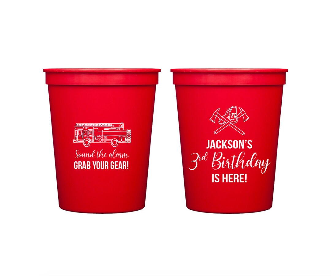 Firetruck Cups, Fireman Birthday, Firetruck Birthday, Fire Engine Cups ...