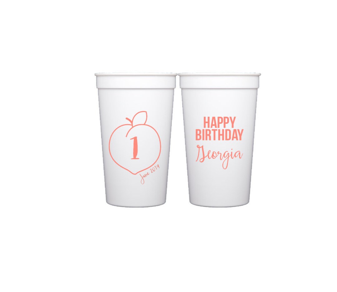 Peach Birthday Cups, Peach First Birthday Cups, Peach Birthday Theme ...