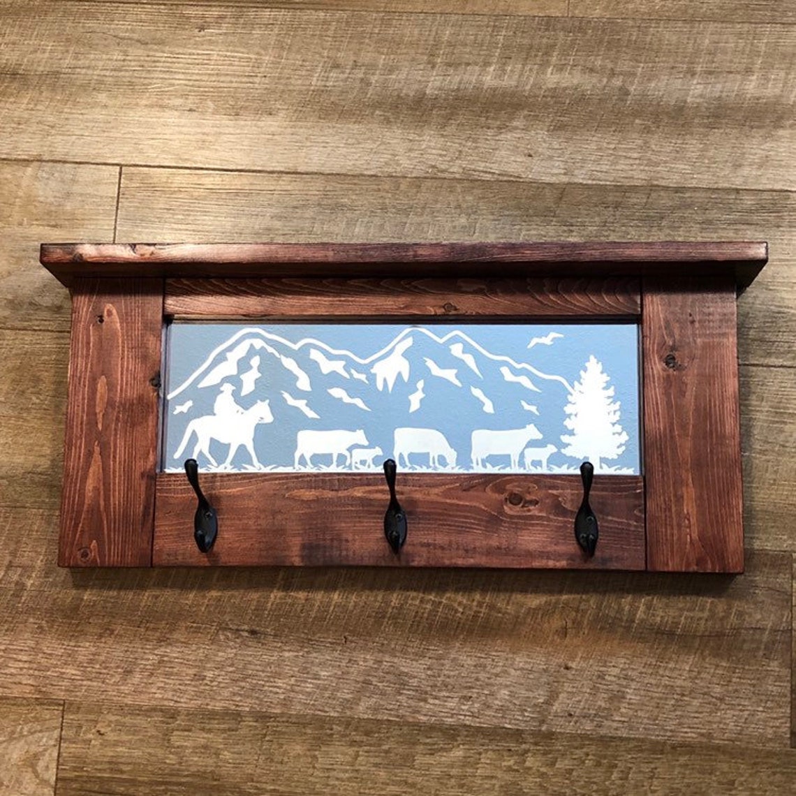 Cowboy Moving Cows Etched Mirror Coat/hat Rack - Etsy