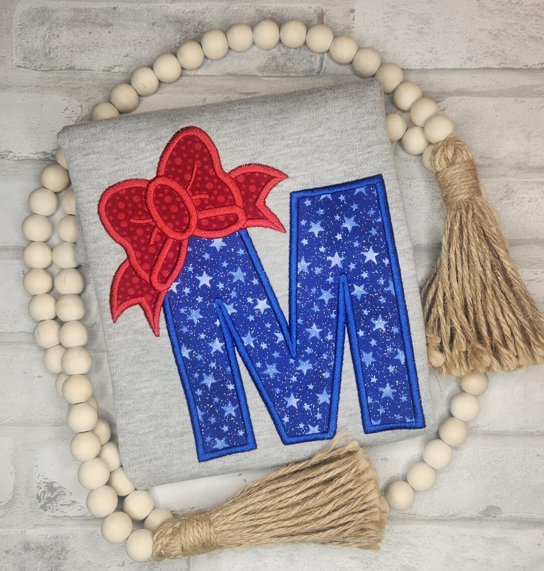 Embroidered Monogram Kids Patriotic Tee: Red White Blue Letter Bow - Etsy