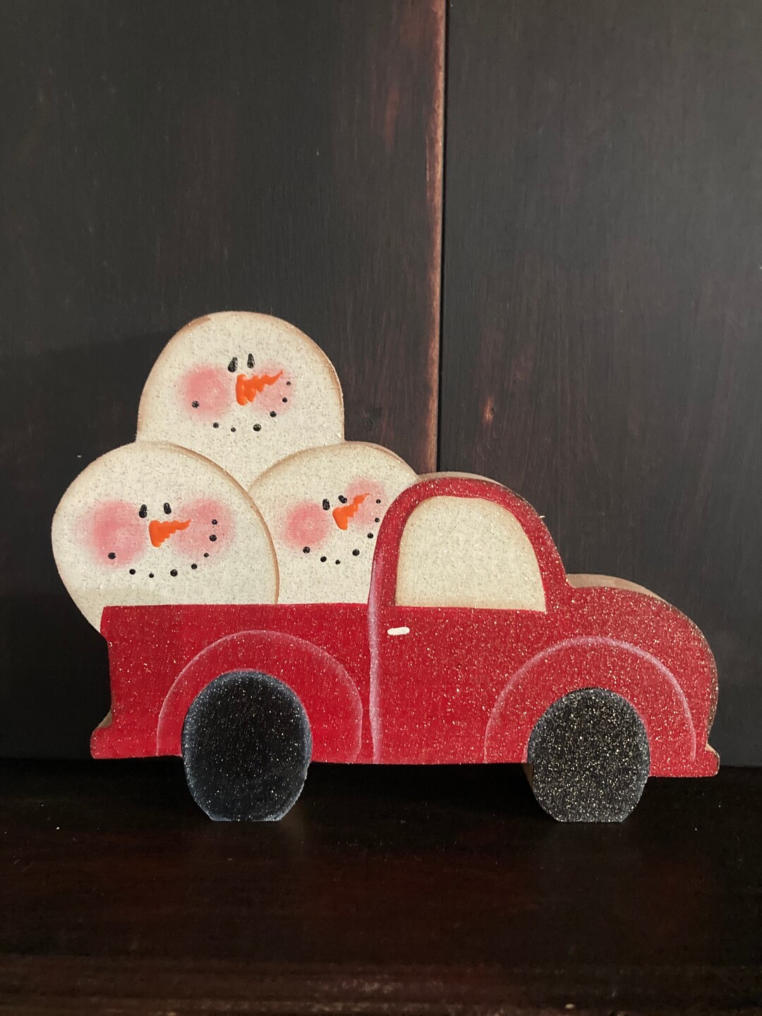 Three Snowballs in the Bed of Red Truck. - Etsy