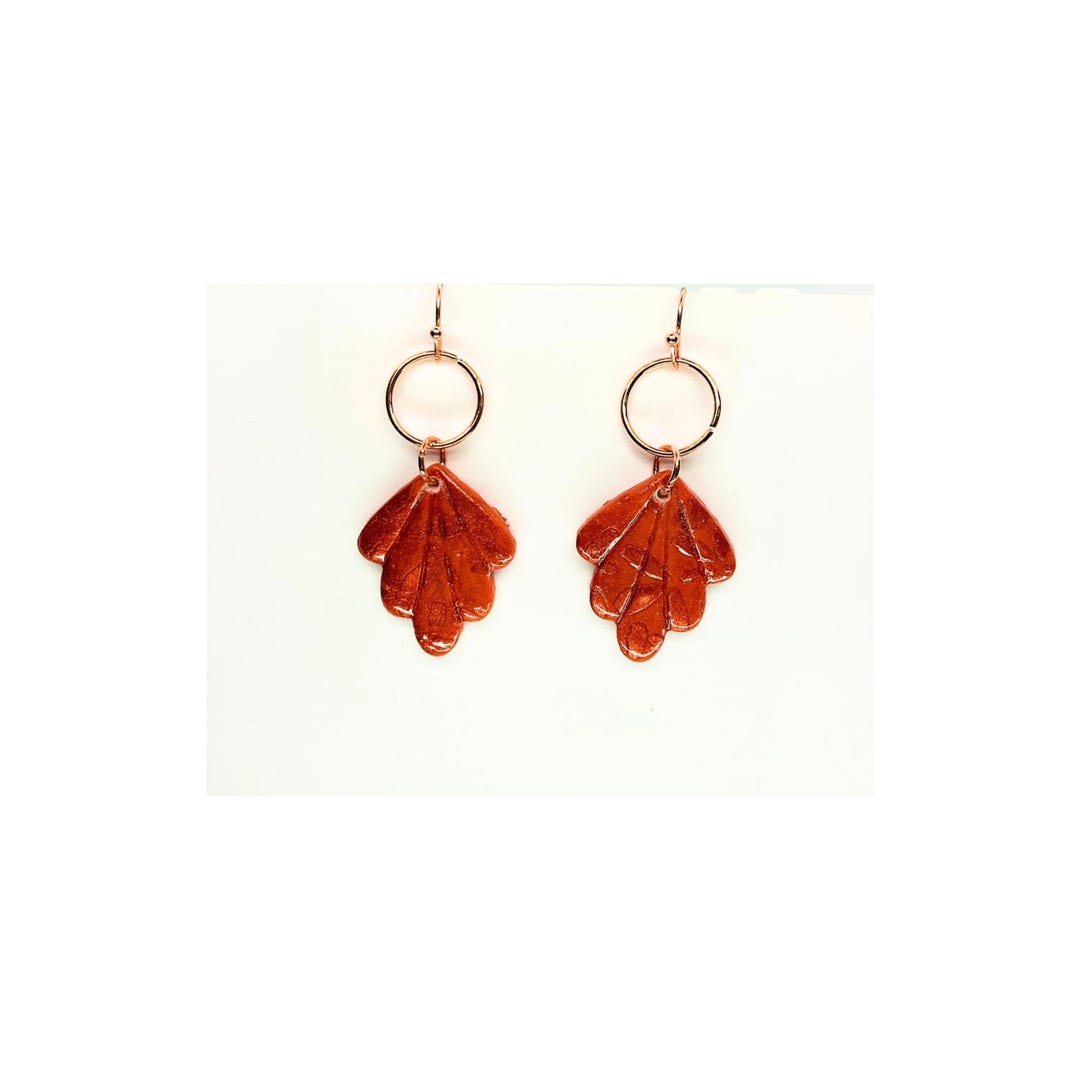 Fall Orange Leaf Shape With Rose Gold Accent Dangle Earrings - Unique ...