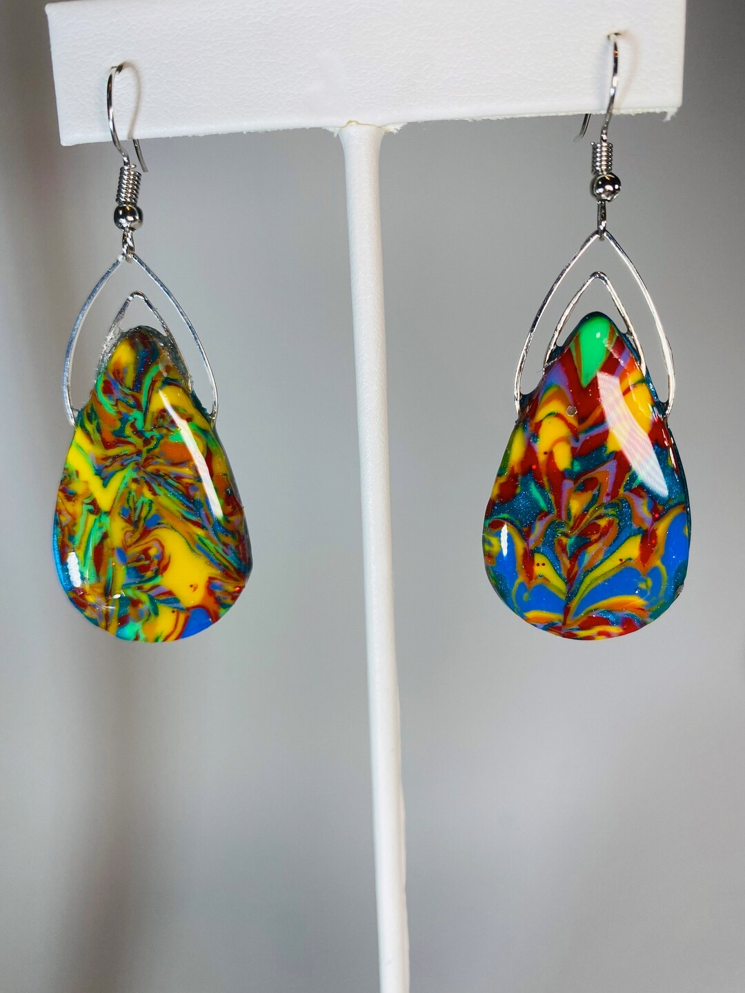 Multi Colored Teardrop Polymer Clay Dangle Earrings - Etsy