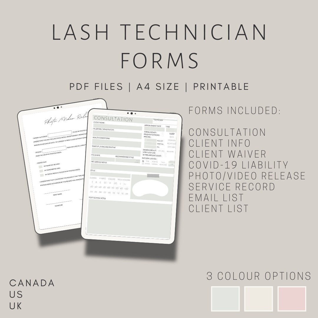 LASH TECHNICIAN FORMS Pdf Printable Digital Download - Etsy