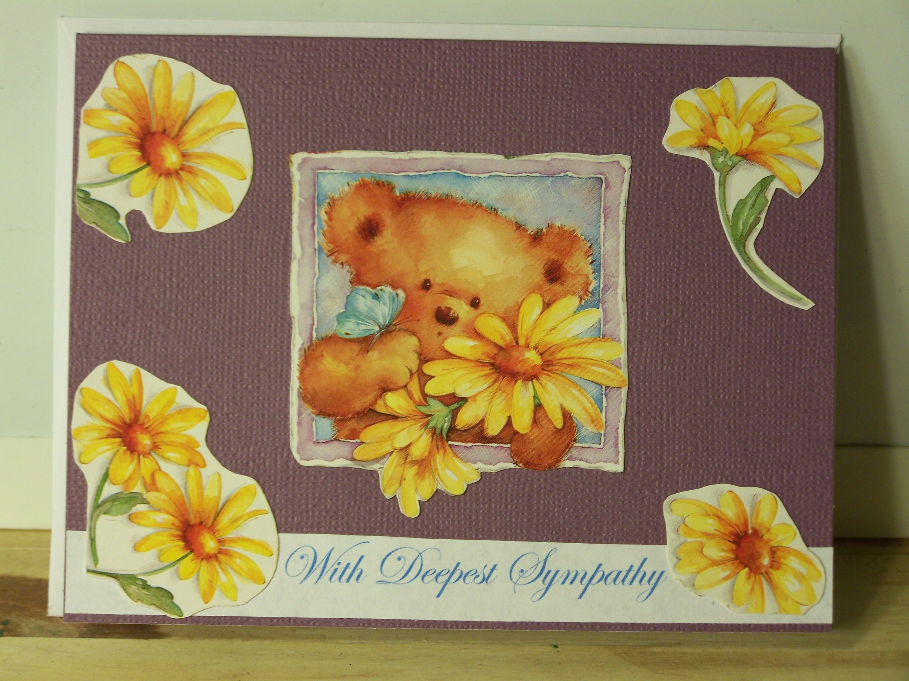 Sympathy Card - "with Deepest Sympathy" Bear & Flower - Etsy