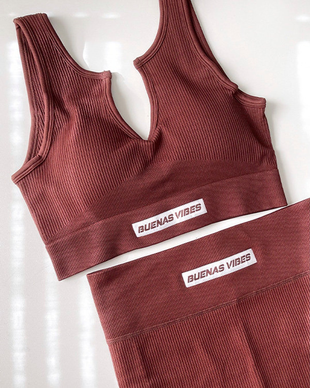 Buenas Vibes Ribbed Workout Set, Spanish Apparel, Neutral Workout Set ...
