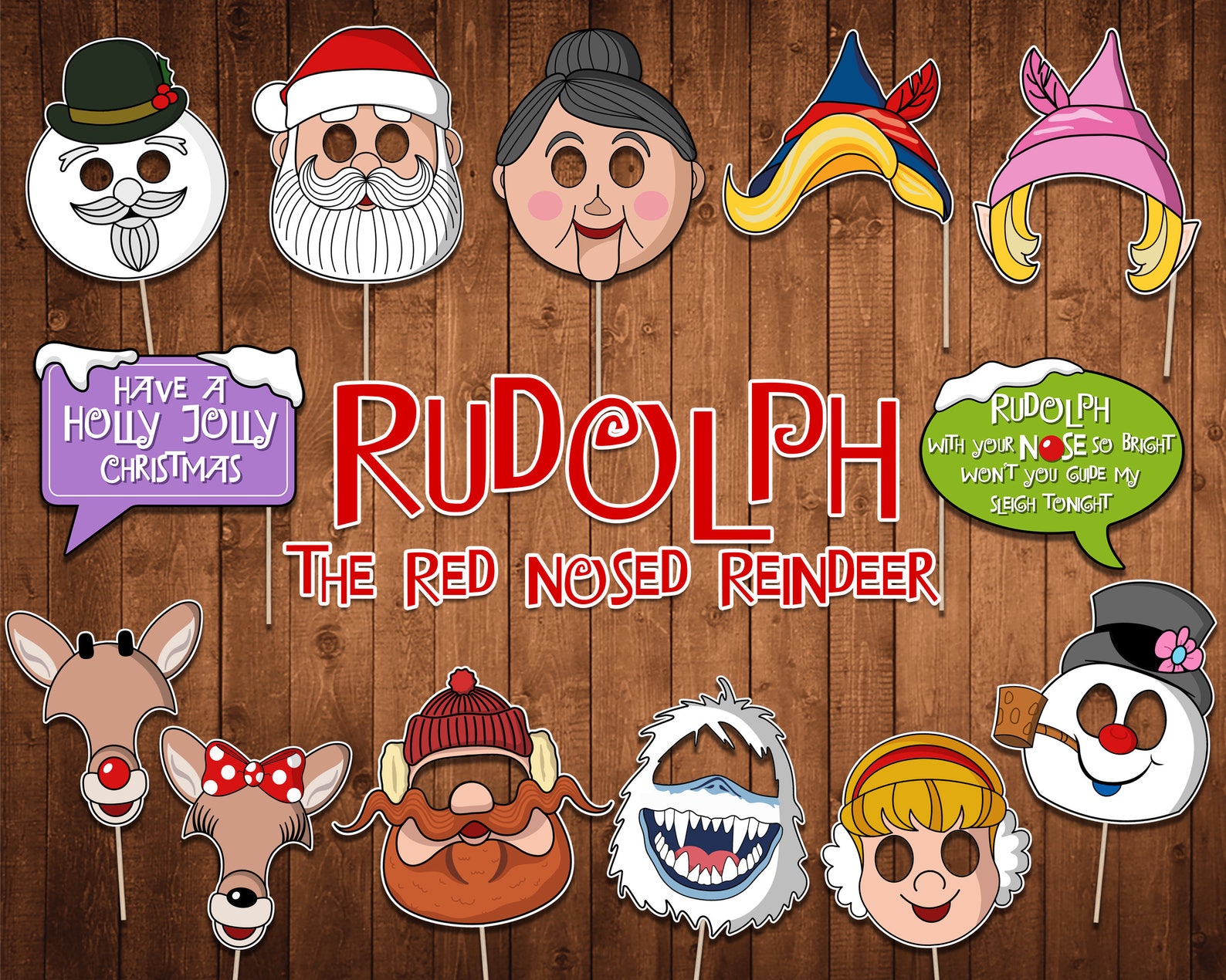 Rudolph Photo Booth Props // Rudolph the Red Nosed Reindeer // Rudolph ...