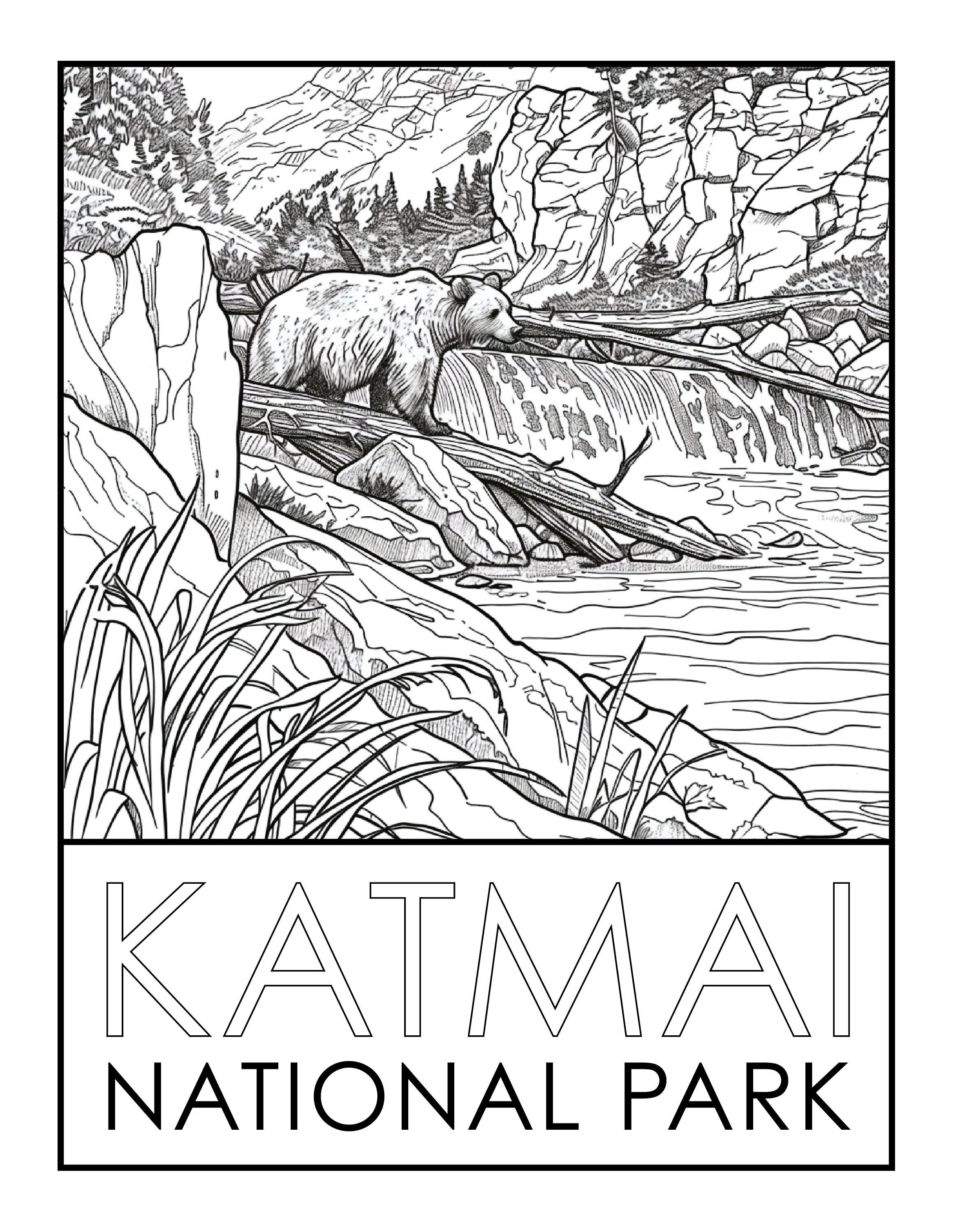 Katmai National Park Coloring Page - Etsy
