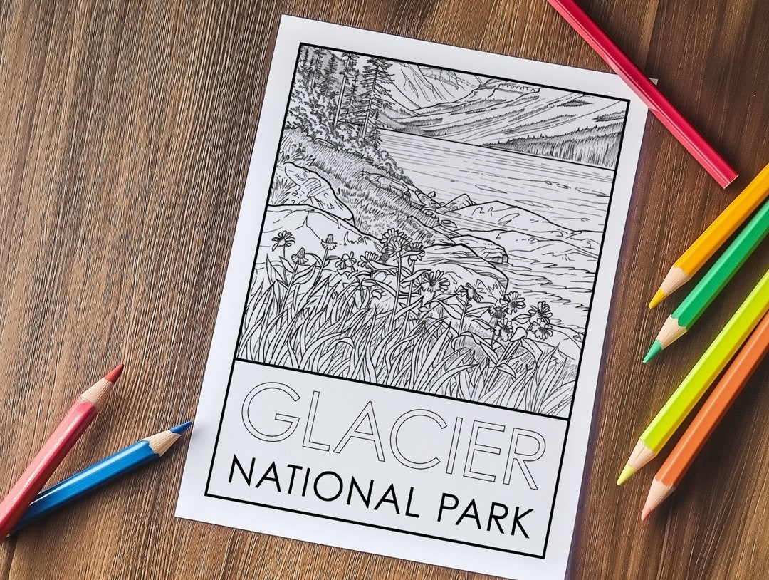Glacier National Park Coloring Page - Etsy