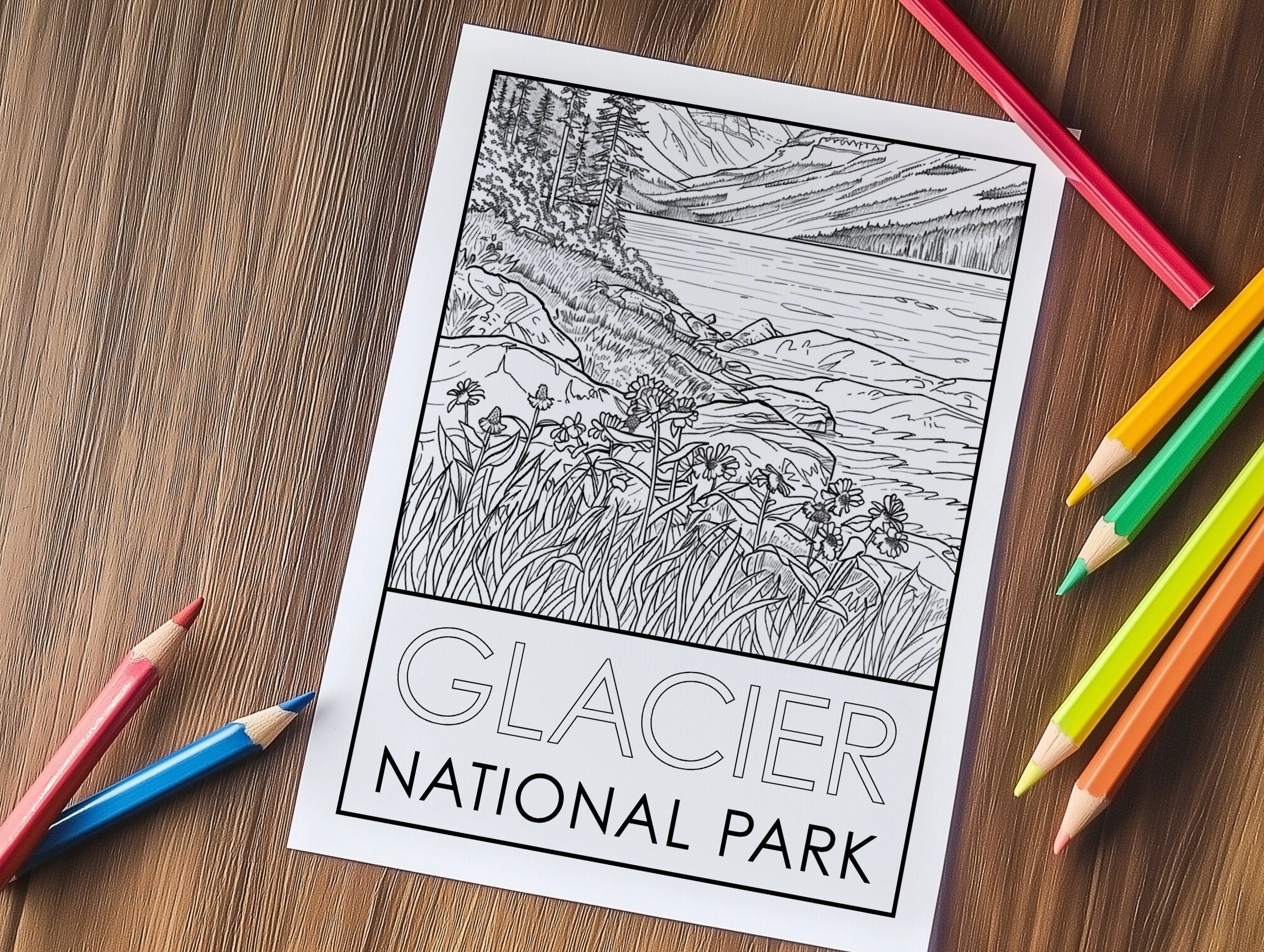 Glacier National Park Coloring Page - Etsy