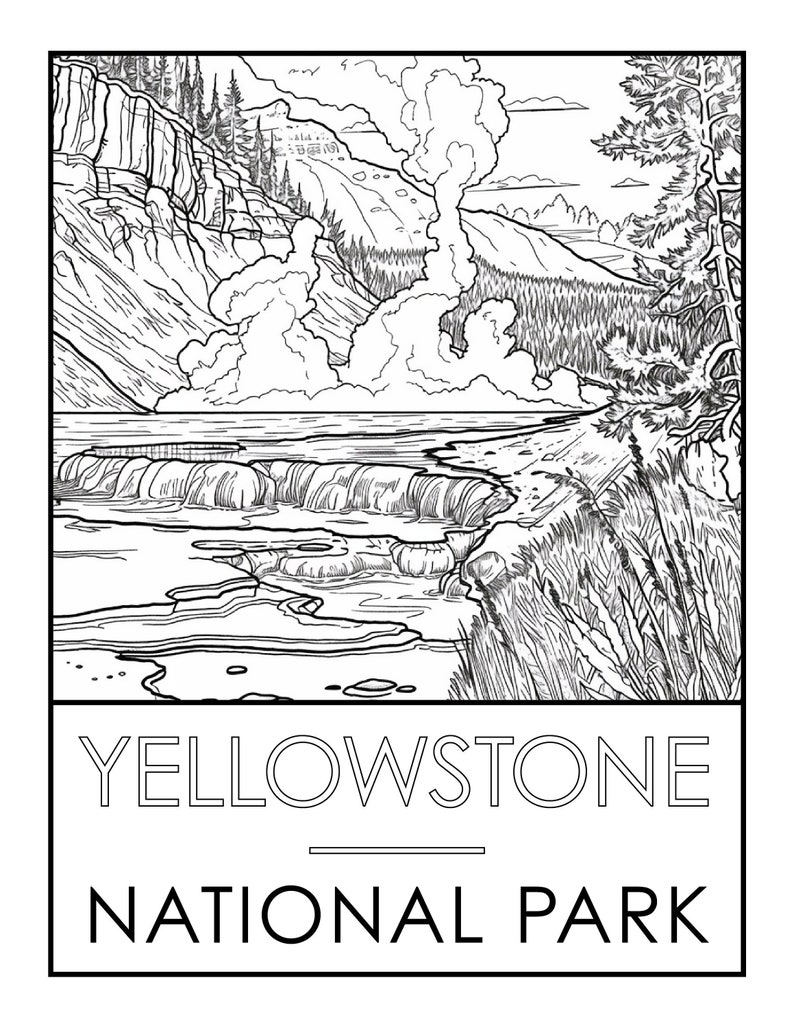 Yellowstone National Park Coloring Page - Etsy