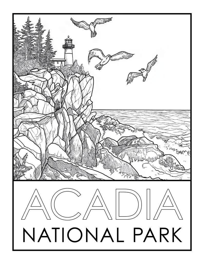 Acadia National Park Coloring Page - Etsy