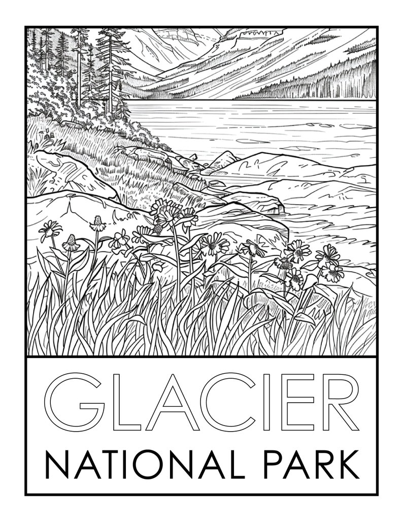 US National Parks Coloring Pages Bundle: Glacier, Smoky Mountains ...