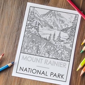 Mount Rainier National Park Coloring Page - Etsy