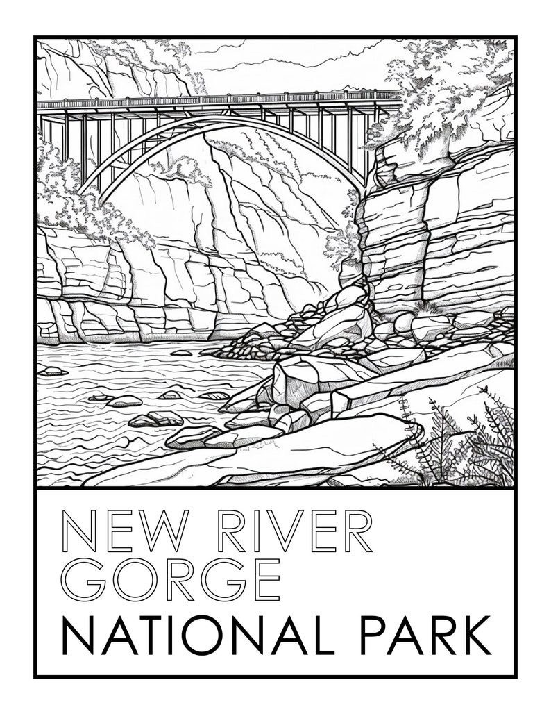 New River Gorge National Park Coloring Page - Etsy