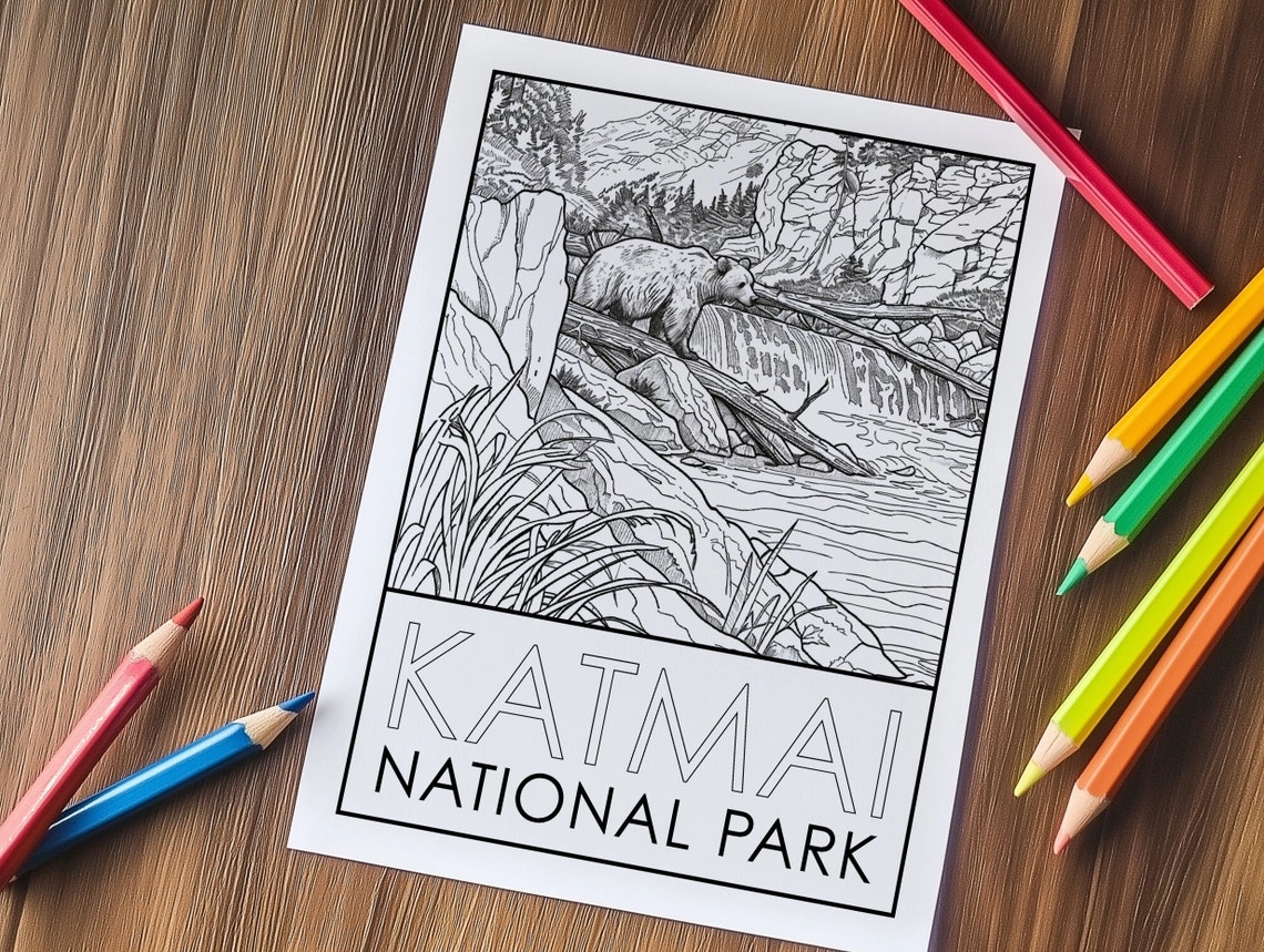 Katmai National Park Coloring Page - Etsy