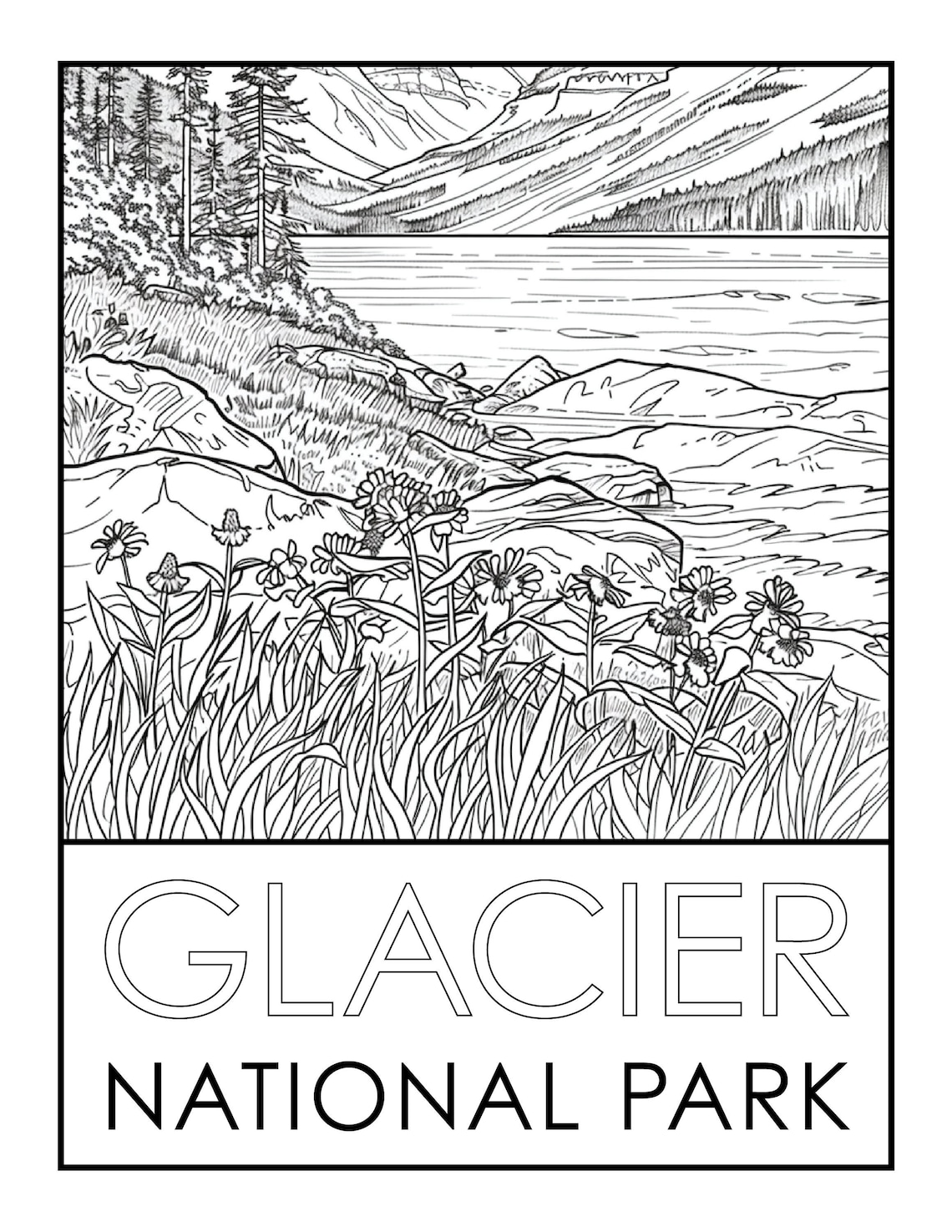 Glacier National Park Coloring Page - Etsy