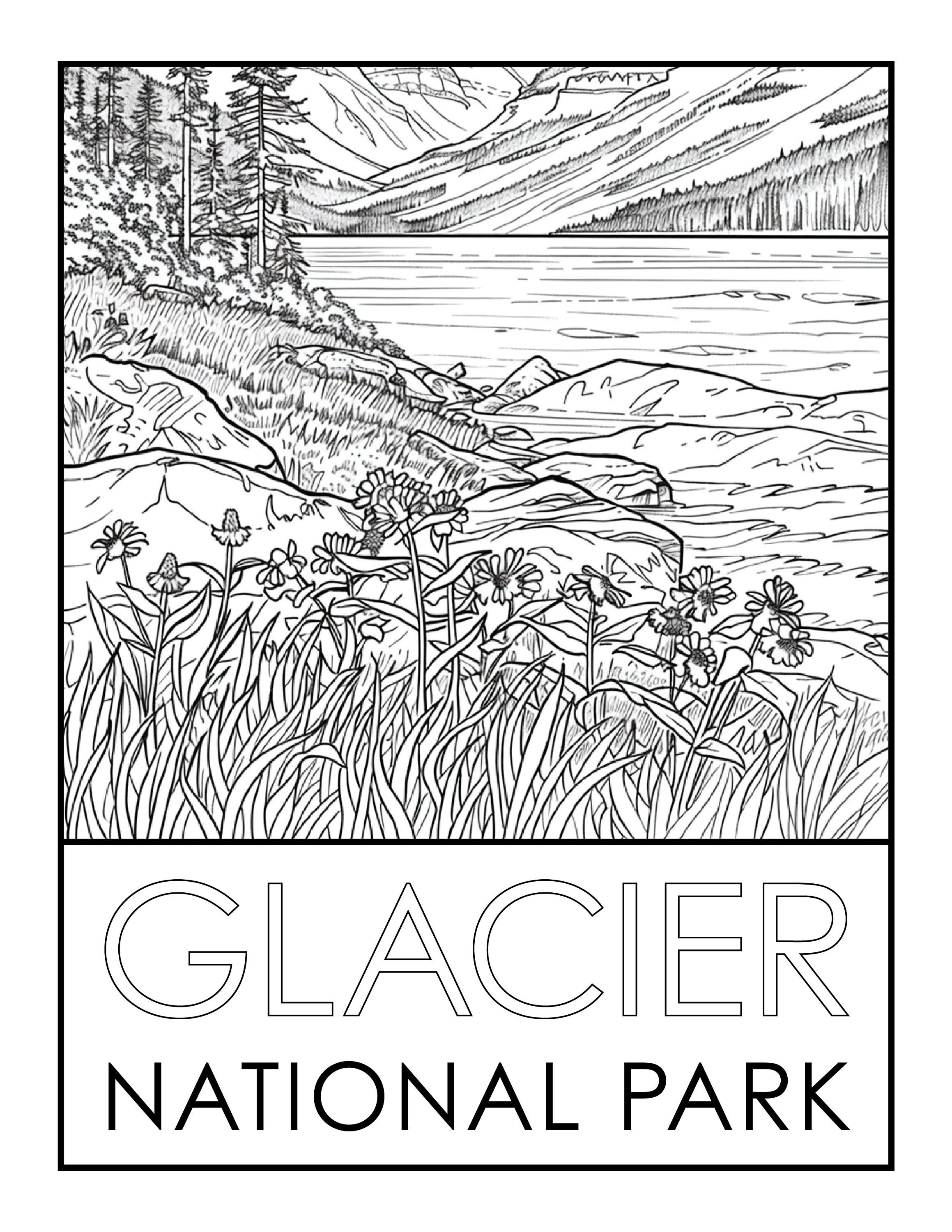 Glacier National Park Coloring Page - Etsy