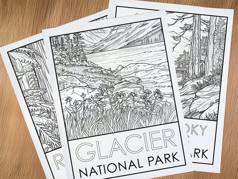 US National Parks Coloring Pages: Glacier, Smoky Mountains, Redwoods ...