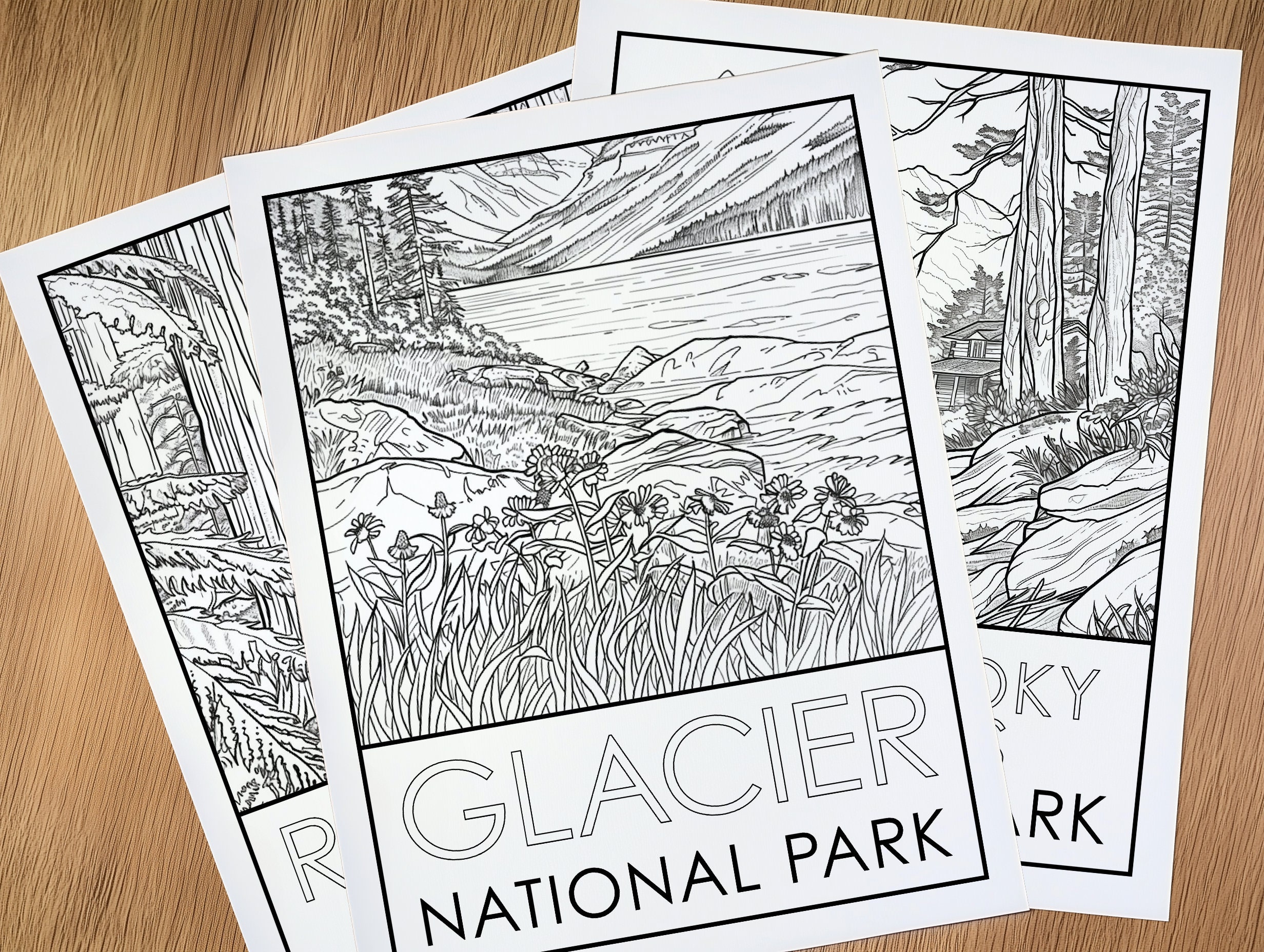 US National Parks Coloring Pages Bundle: Glacier, Smoky Mountains ...