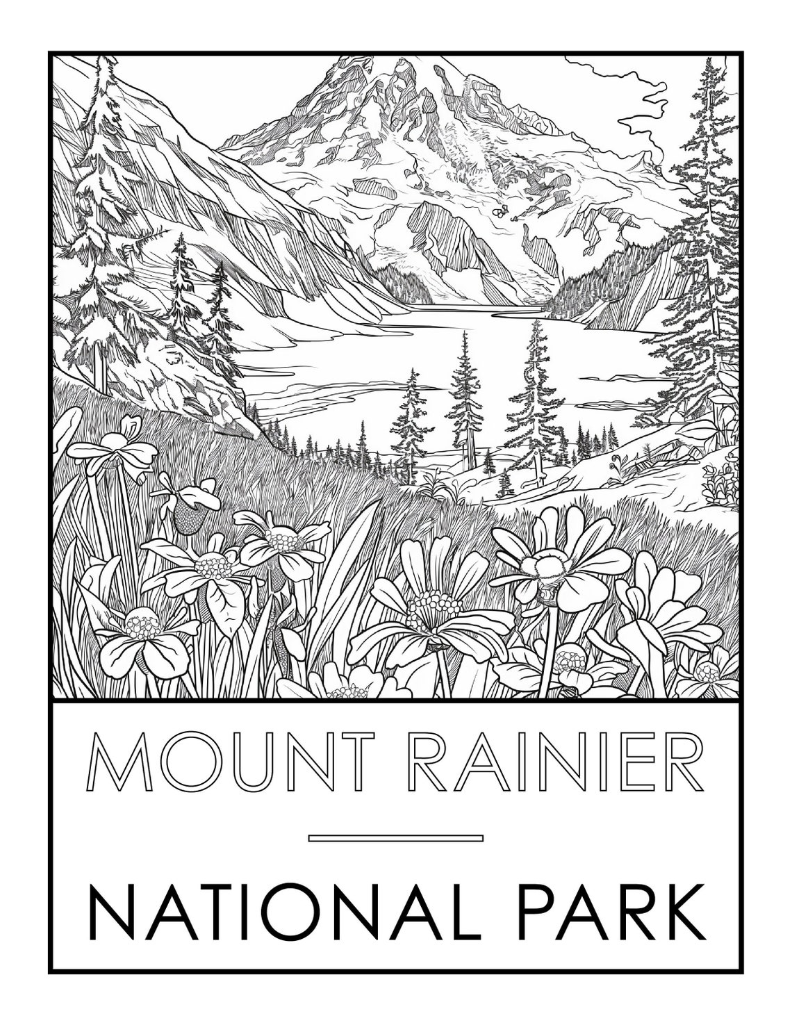 Mount Rainier National Park Coloring Page - Etsy