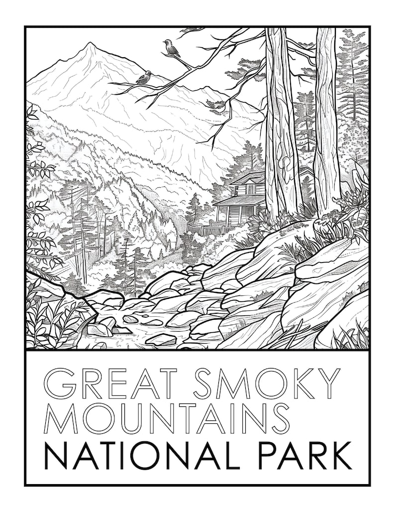 Great Smoky Mountains National Park Coloring Page - Etsy