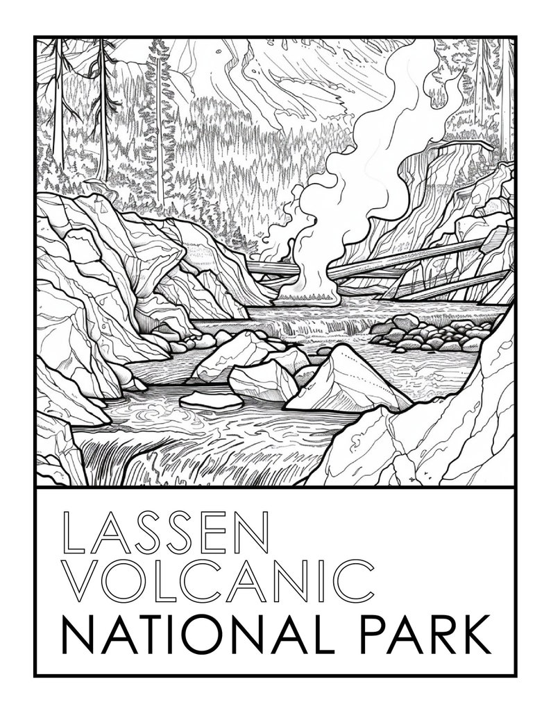 Lassen Volcanic National Park Coloring Page - Etsy