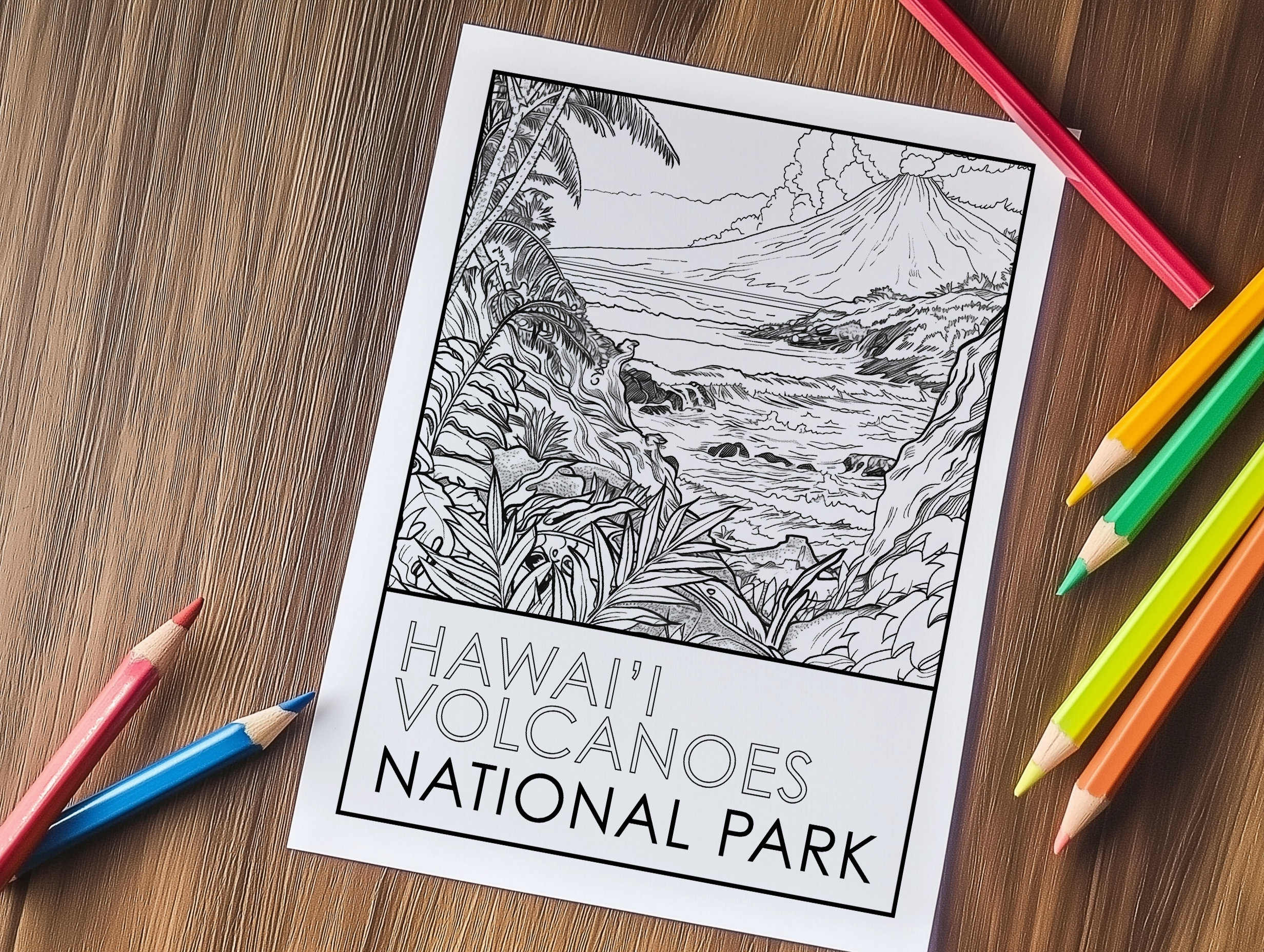 Hawai'i Volcanoes National Park Coloring Page - Etsy