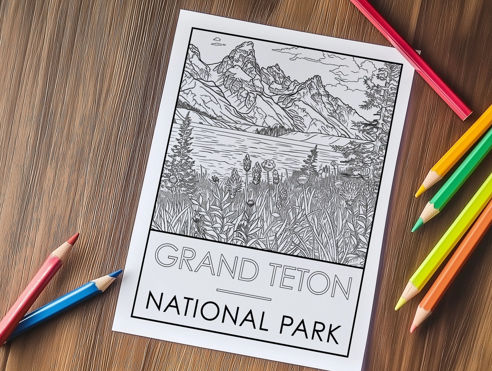 Grand Teton National Park Coloring Page - Etsy