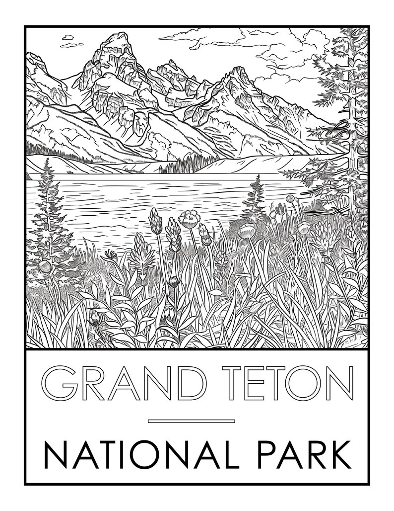 Grand Teton National Park Coloring Page - Etsy
