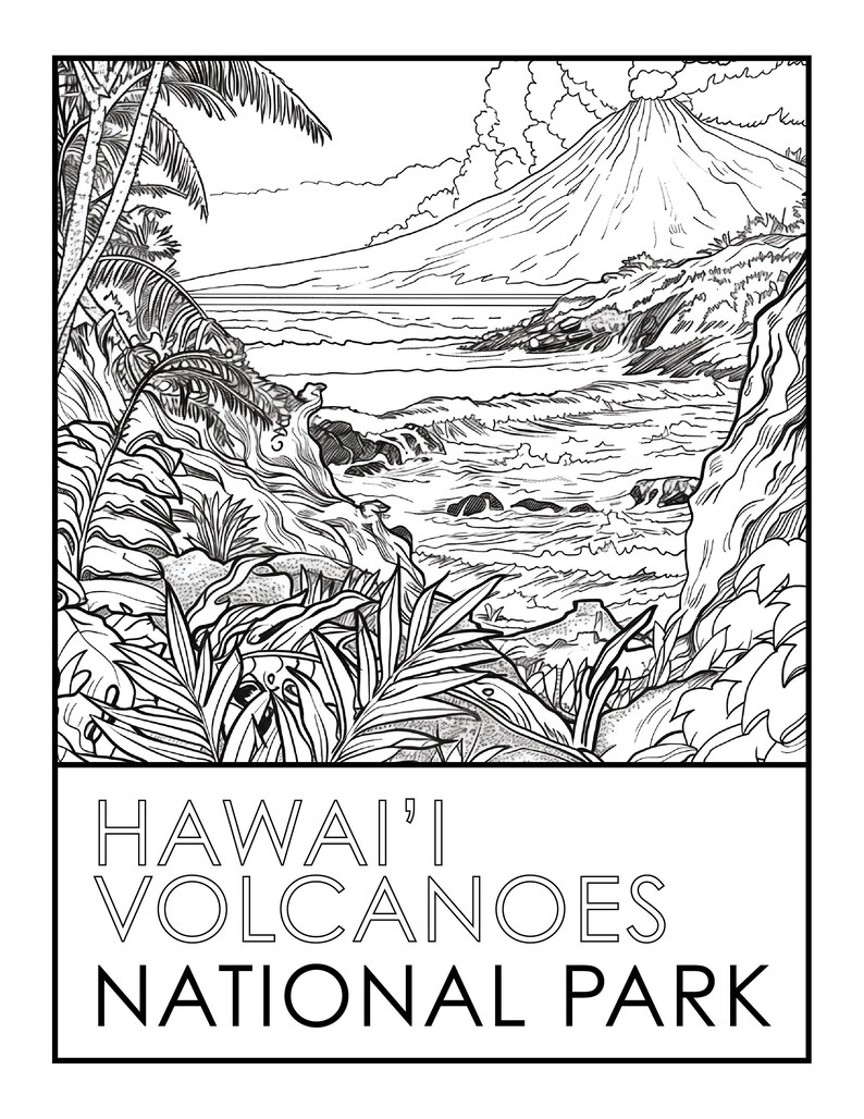 Hawai'i Volcanoes National Park Coloring Page - Etsy